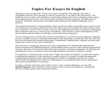 Topics For Essays In English. Opinion Essay Topics | PDF
