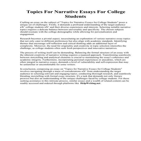 Topics For Narrative Essays For College Students | PDF