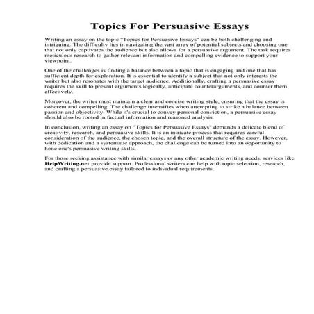 Topics For Persuasive Essays | PDF