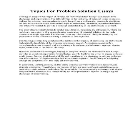 Topics For Problem Solution Essays | PDF | Western | Genres