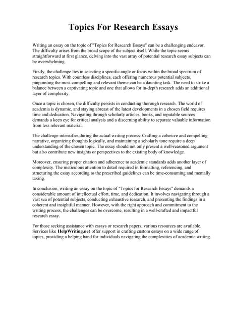 Research Essay Topics | PDF