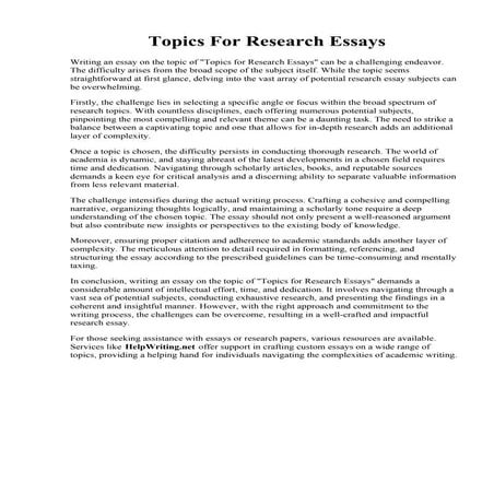 Topics For Research Essays. Topics For Research Papers Professional ...