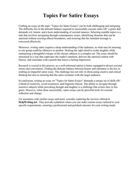 Topics For A Satire Essay.pdf | Humor and Satire | Pop Culture