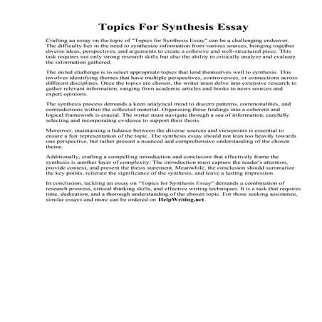 Topics For Synthesis Essay. The purpose of Synthesis essay writing | PDF