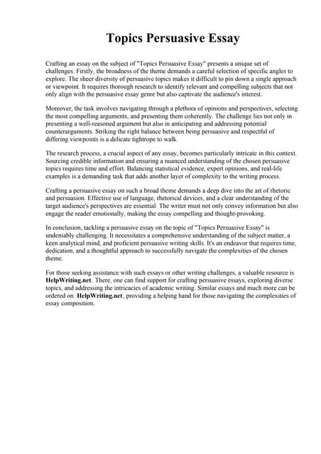 Sample Persuasive Essay Topics | PDF