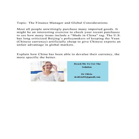 Topic The Finance Manager and Global ConsiderationsMost all | PDF