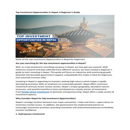 Foreign Direct Investment in Nepal: Trends, Challenges, and ...