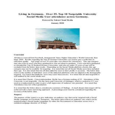 Top 10 German University Ranking. Targeting the Over 25s | PDF