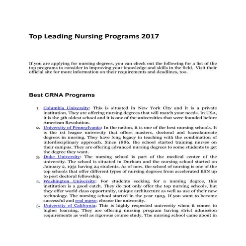 Best Nursing Degrees Programs in 2017 | PDF | Professional School ...