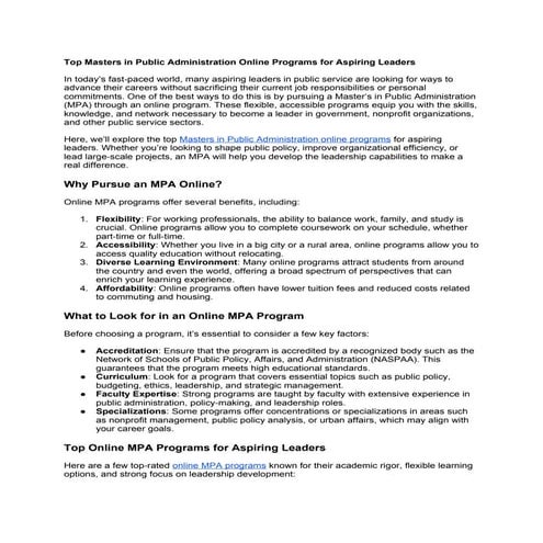 Top Masters in Public Administration Online Programs for Aspiring ...