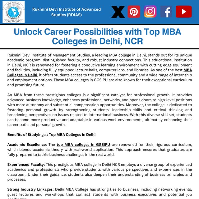 Unlock Career Possibilities with Top MBA Colleges in Delhi, NCR | PDF
