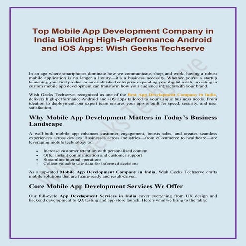 Top Mobile App Development Company in India Building High-Performance Android and iOS Apps-Wish ...