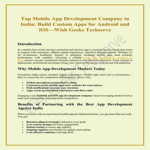 Top Mobile App Development Company in India—Wish Geeks Techserve | PDF