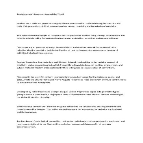 Top Modern Art Museums Around The World Docx