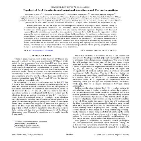 Topological Field Theories In N Dimensional Spacetimes And Cartans Equations | PDF