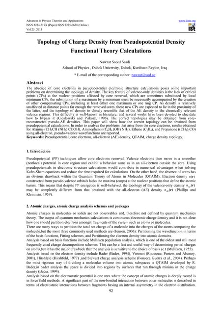 Topology Of Charge Density From Pseudopotential Density Functional