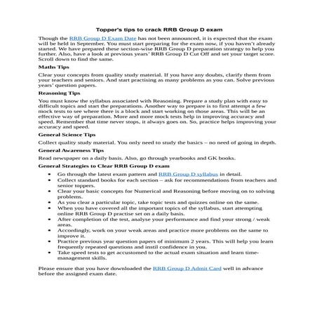 Topper tricks to crack rrb group d | PDF