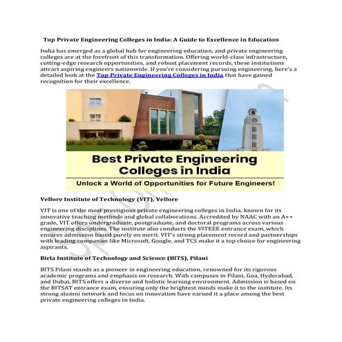 Top Private Engineering Colleges in India: A Guide to Excellence in ...