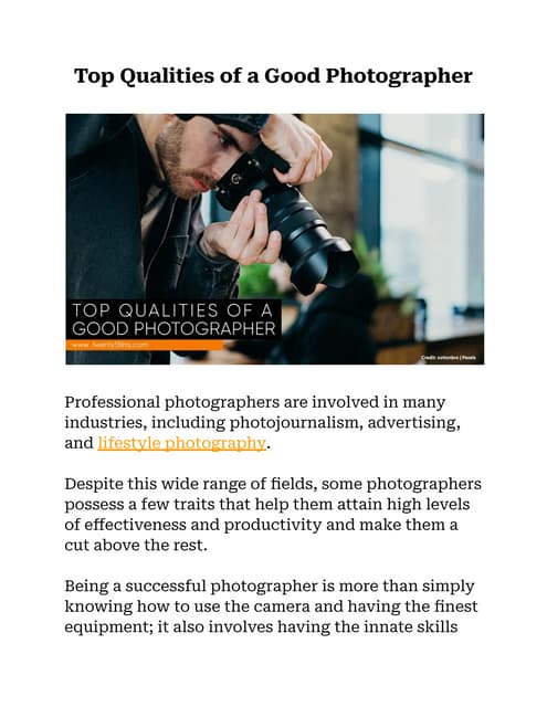 A few qualities of professional photographer | PPT