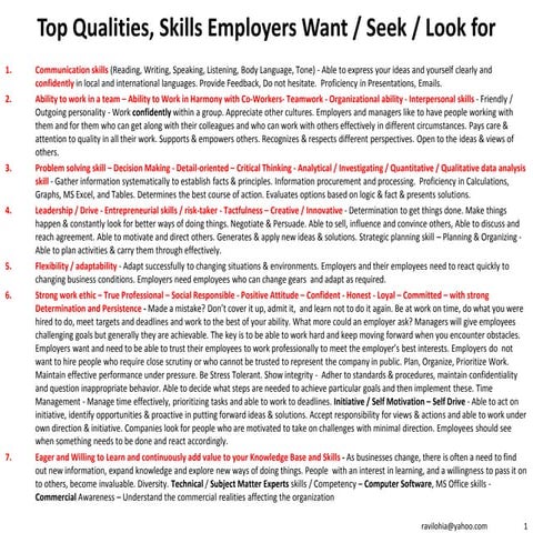 Top qualities, skills employers want / seek / look for | PPTX