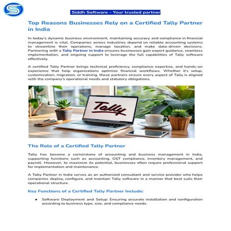 Tally Partner in India: Why Businesses Rely on Certified Experts | PDF