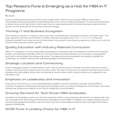 Top Reasons Pune is a Growing Hub for MBA in IT Programs in 2025 | PDF