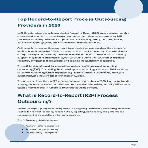 Record to Report Process Outsourcing in 2026 - The Complete Guide | PDF