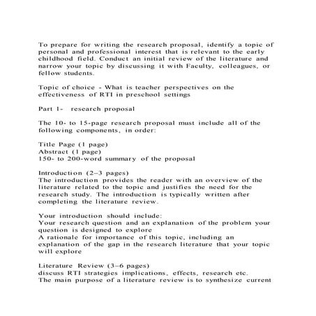 To prepare for writing the research proposal, identify a topic of | PDF