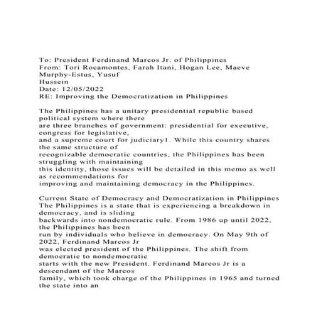 To President Ferdinand Marcos Jr. of PhilippinesFrom Tori .docx