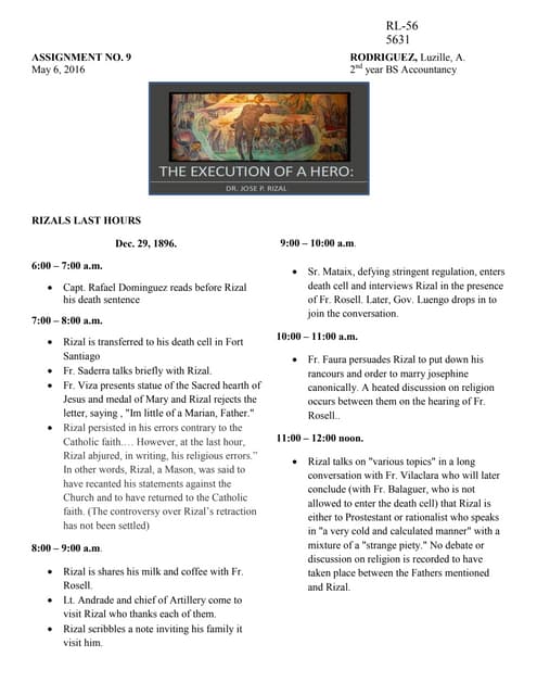 THE LAST HOUR OF DR. JOSE RIZAL & THE FR. LUIS VIZA | PDF