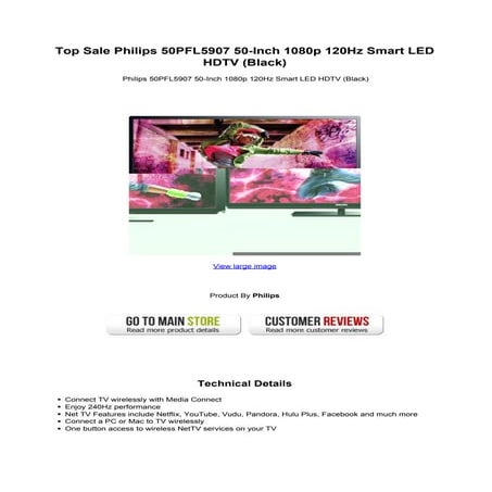 Top sale philips 50 pfl5907 50 inch 1080p 120hz smart led hdtv black | PDF