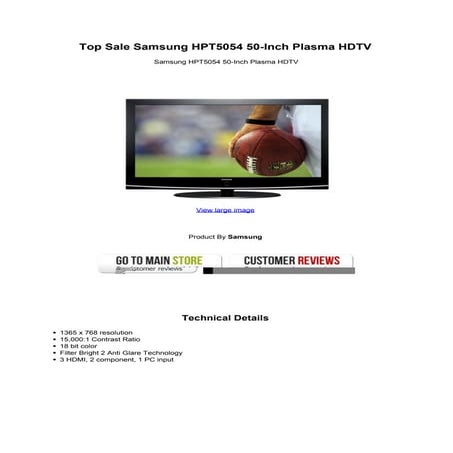 Top sale samsung hpt5054 50 inch plasma hdtv | PDF