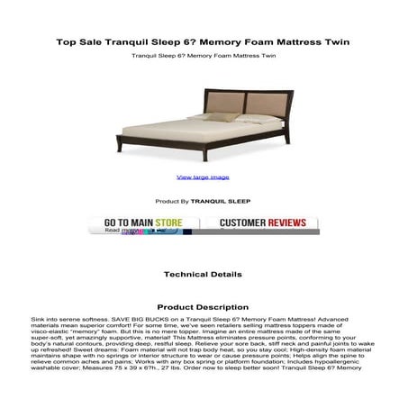 Top sale tranquil sleep 6 memory foam mattress twin | PDF