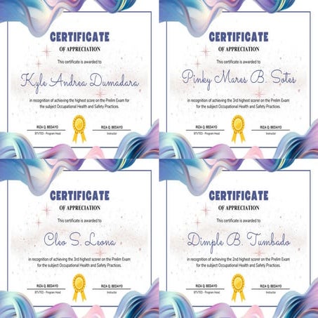 TOP SCORER Prelim Exam Appreciation Certificates | PDF