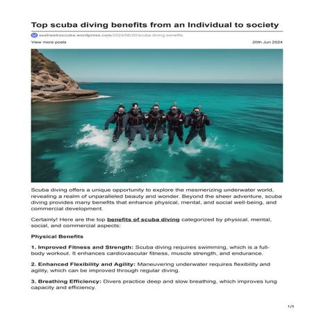 Incredible Benefits of Scuba Diving | Seahawks Scuba | PDF