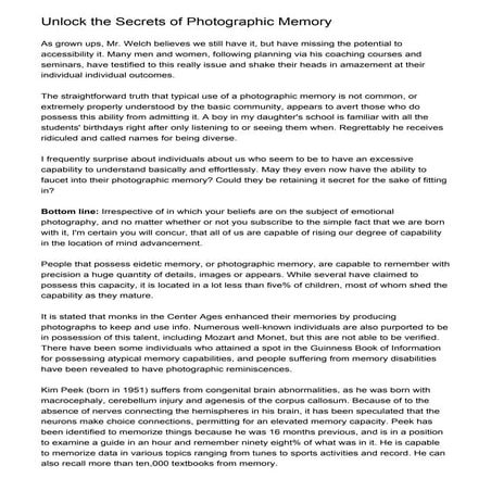 Unlock the Secrets of Photographic Memory | PDF