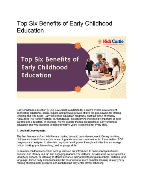 Early Learning, Lifelong Impact The Power of Early Childhood Education ...
