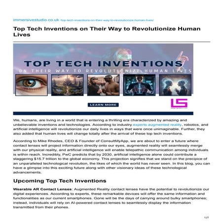 Top Tech Inventions on Their Way to Revolutionize Human Lives | PDF