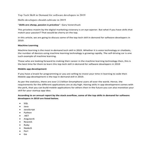 Top tech skill in demand 2019 | PDF
