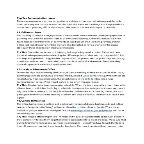 Top ten communication issues | DOCX