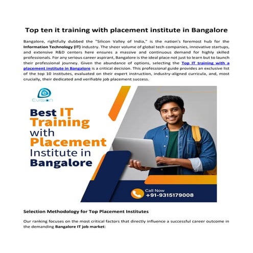 Top Ten IT Training with Placement Institutes in Bangalore - Evision ...