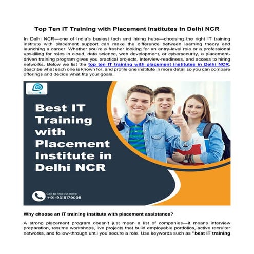Top Ten IT Training with Placement Institutes in Delhi NCR - Evision ...