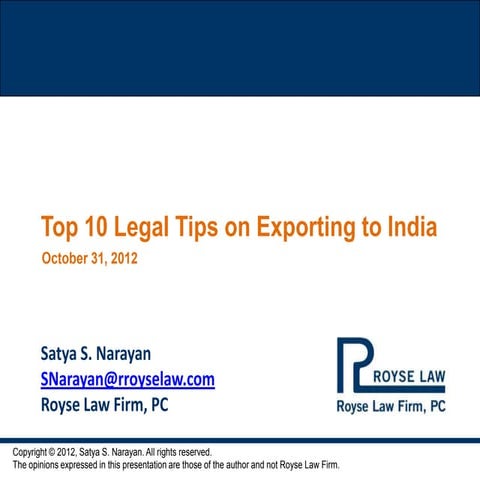 Top Ten Legal Tips on Exporting to India. | PPTX