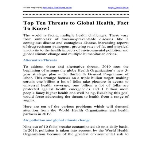 Top ten threats to global health, fact to know! | PDF