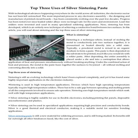 Top Three Uses of Silver Sintering Paste | DOCX