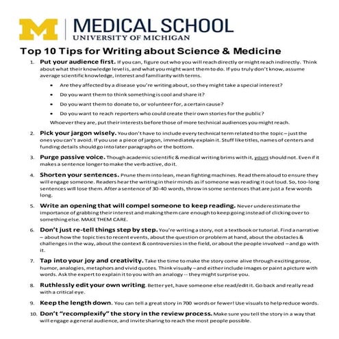 Top tips for writing about science & medicine (for non communicators) | PDF