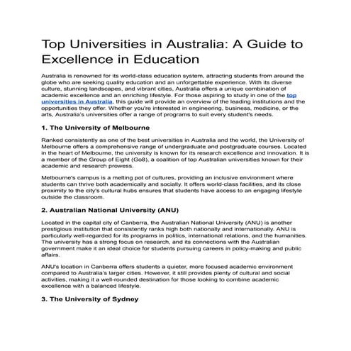 Top Universities in Australia: A Comprehensive Guide to Higher ...