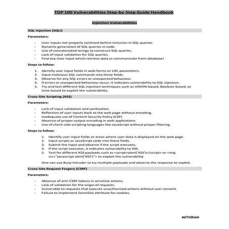 TOP 100 Vulnerabilities Step-by-Step Guide Handbook | PDF
