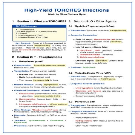 Document: TORCH Infections for Step 1 USMLE | PDF
