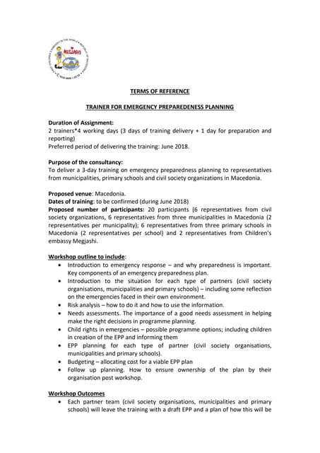 TERMS OF REFERENCE TRAINER FOR RESILIENCE APPROACH | PDF